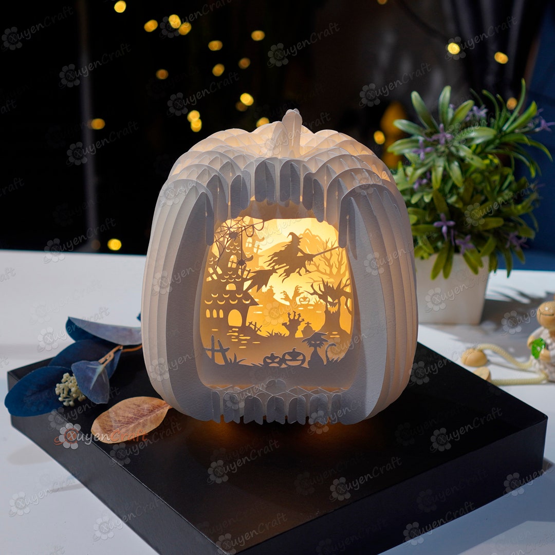 Flying Witch Tall Pumpkin Pop up SVG, Studio, PDF Template, Halloween ...