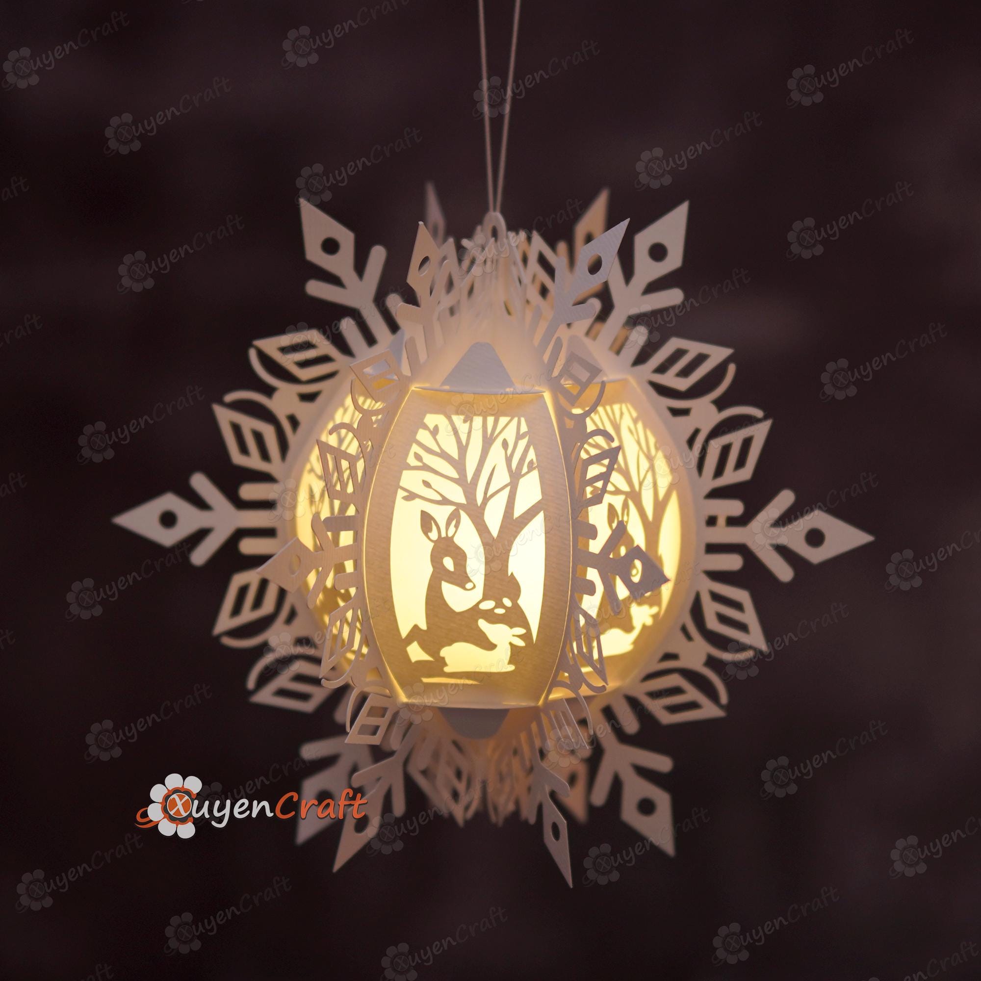 Set 3 Hanging Snowflake Lantern PDF, SVG, Studio Templates - DIY ...