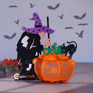 Witch Pumpkin Lantern Papercraft Templates, Halloween Decoration (PDF ...