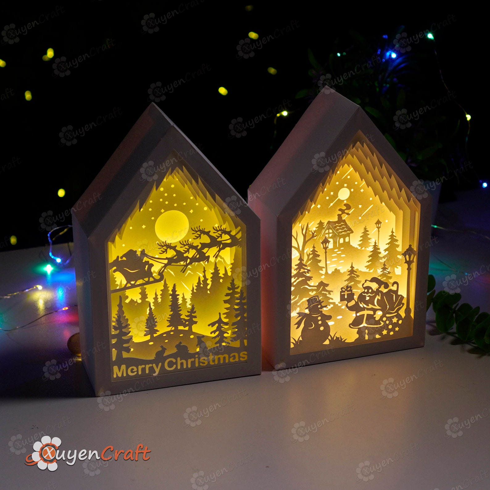 Pack 4 Christmas Lanterns Shadow Box SVG, Silhouette Studio Templates ...