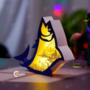 Sitting Fishing SVG Cut Files Template, Fish Shadow Box , Fish Lantern ...