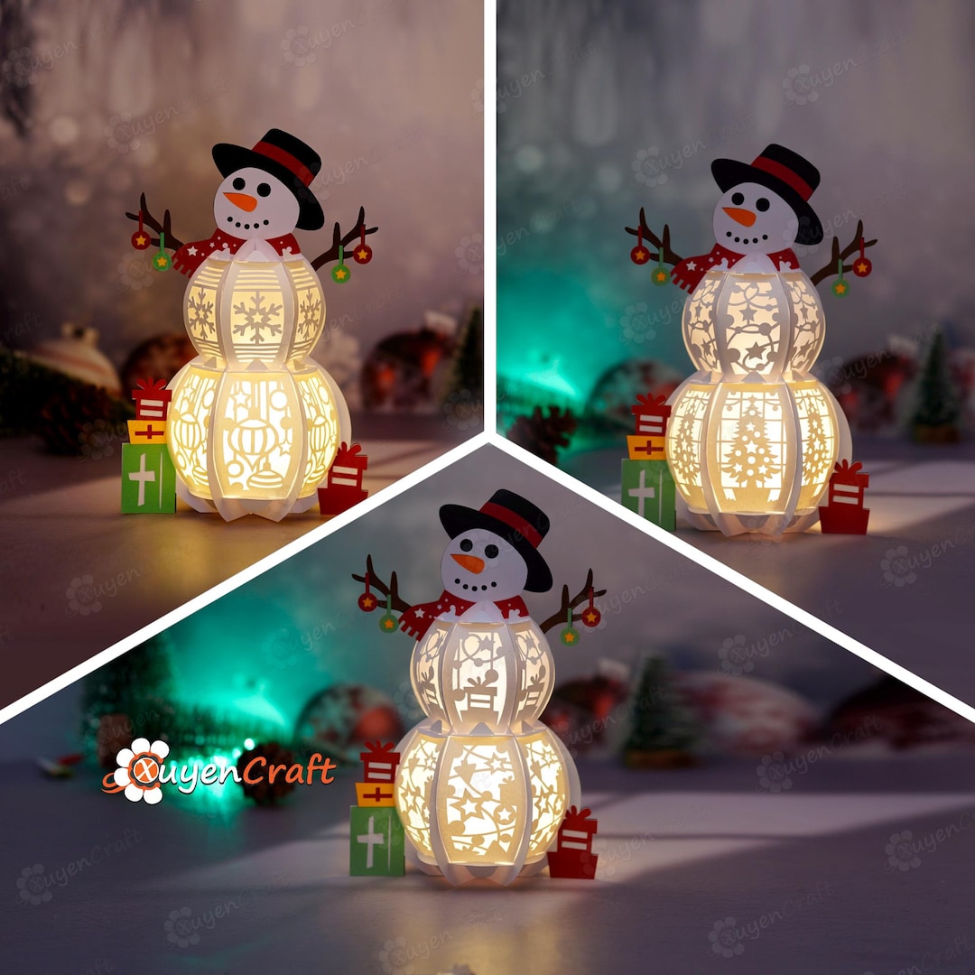 Set 3 Snowman Lantern SVG, Studio, PDF Templates V2 - DIY Christmas ...
