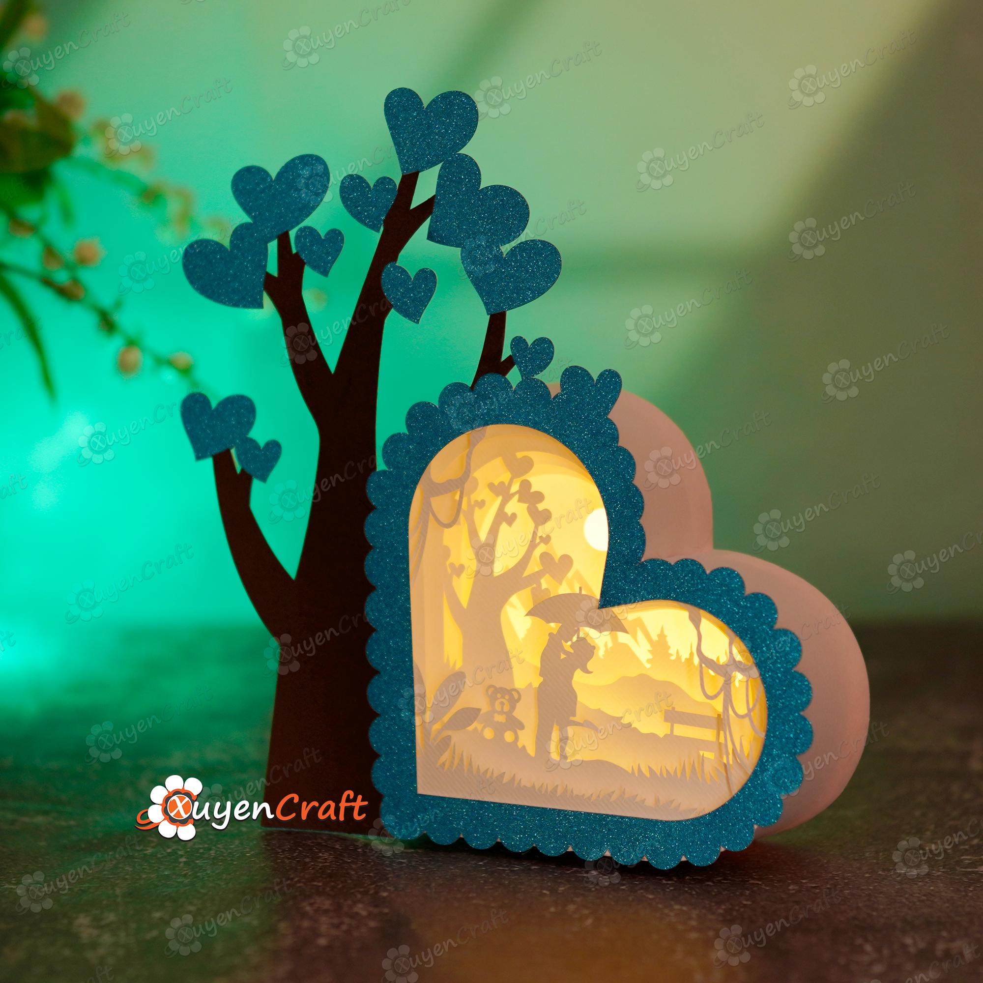 Set 3 Tree Heart Shadow Box SVG, Studio, PDF Template - Couple in Love ...