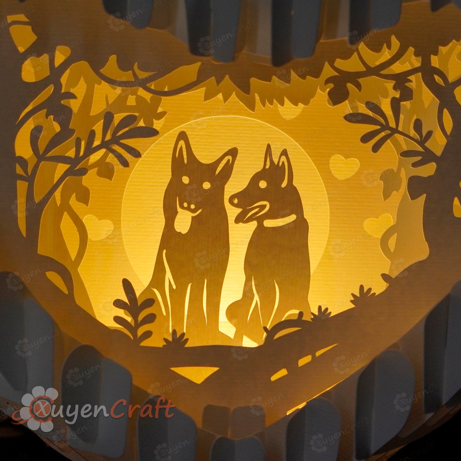 Alsatian Dog Heart Pop-up Card Lighting Shadow SVG Template - Etsy