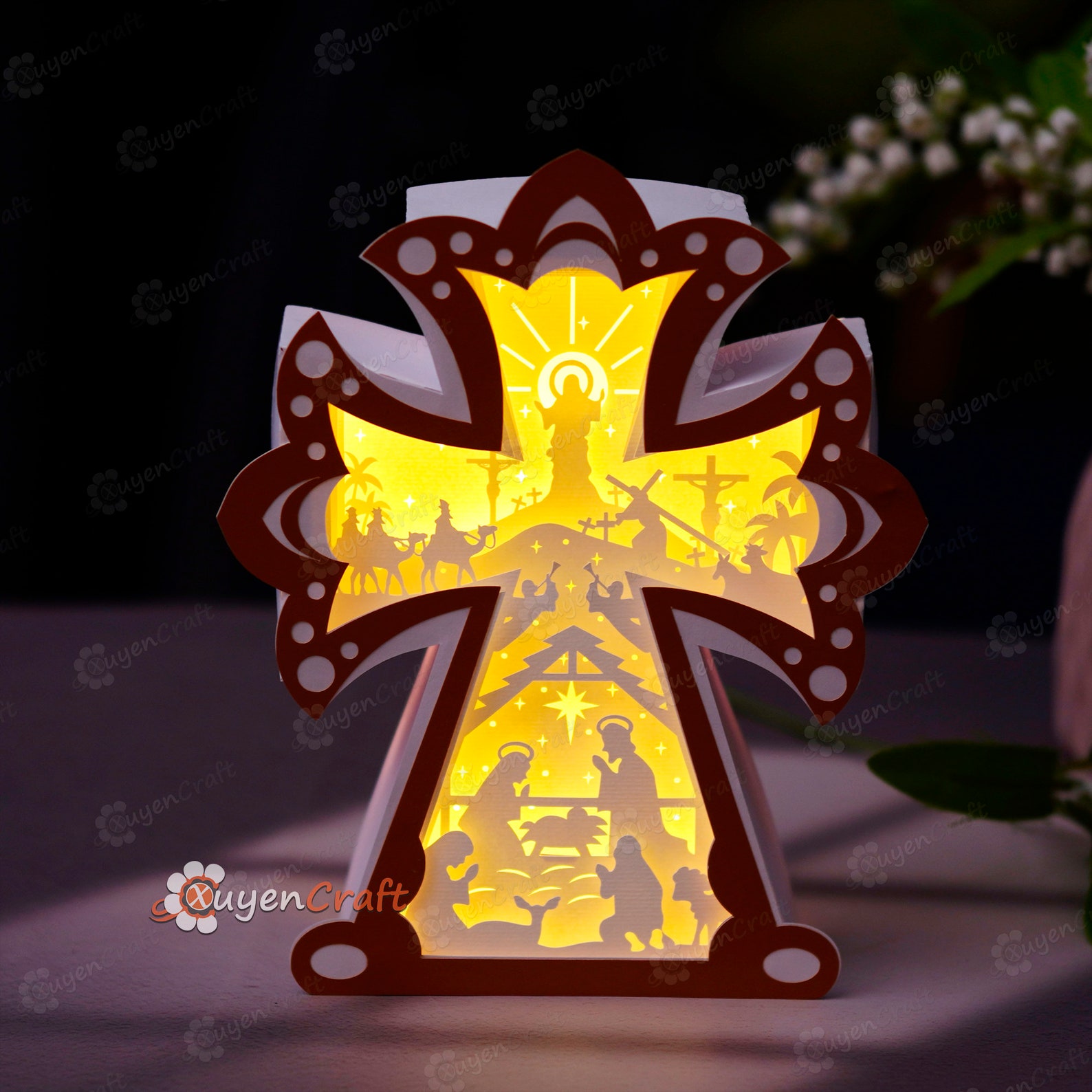 Cross Lantern Shadow Box SVG, Nativity Scene, Crucifixion, Resurrection ...