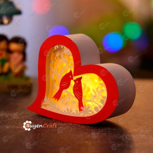 Cardinal Bird Couple Cute Heart Lanterns Shadow Box SVG for Cricut ...