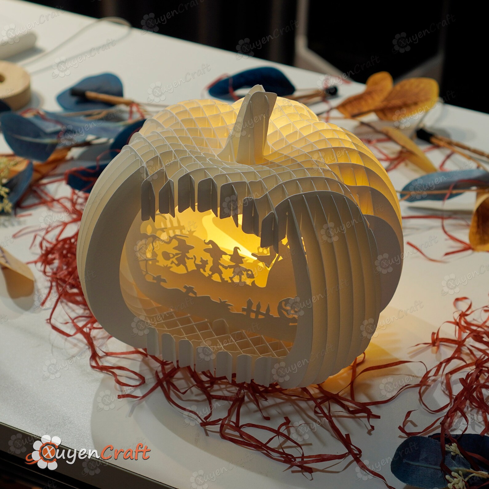 Halloween Witch Pumpkin Pop up SVG, Studio, PDF Template, DIY Lightbox ...
