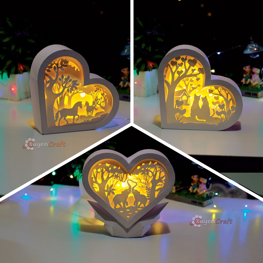 Pack 3 Animal Heart Shadow Box PDF SVG Studio Templates for - Etsy