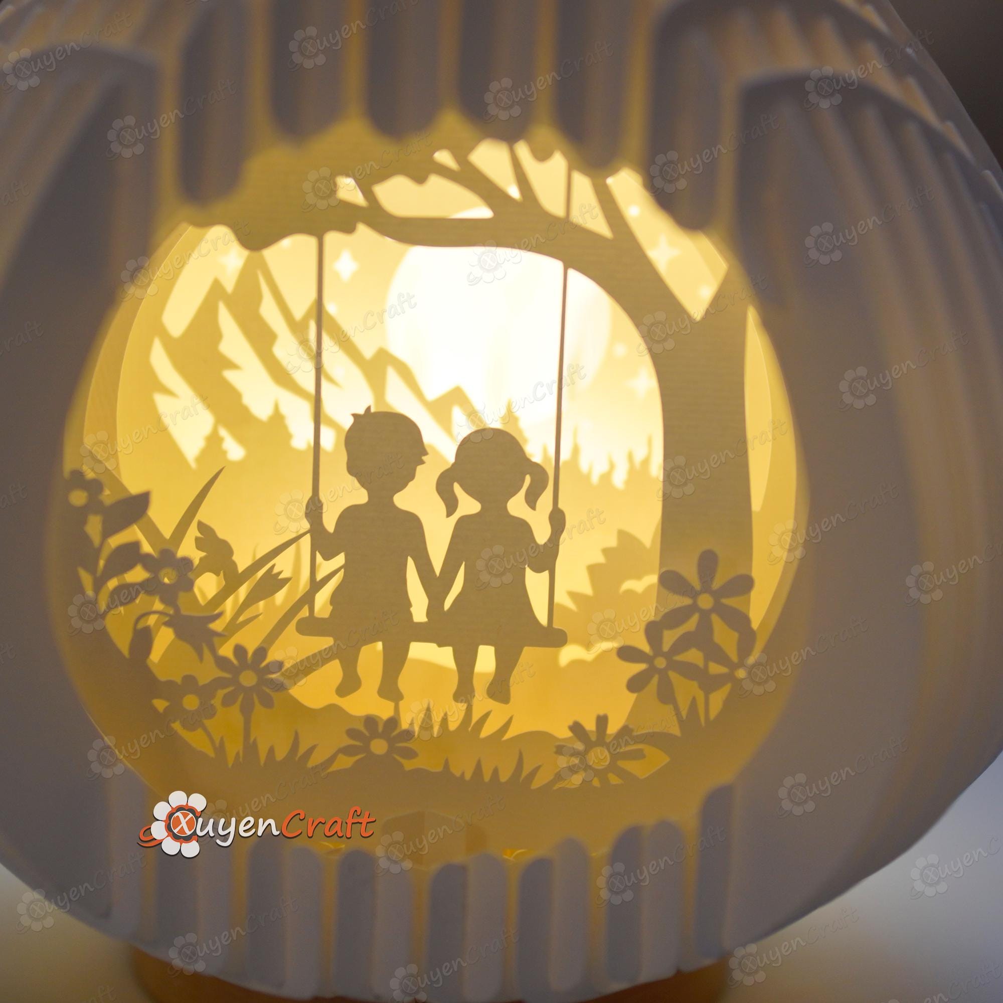 Swing Together Pear Pop up SVG PDF Template | Kids or Couple on Swing ...