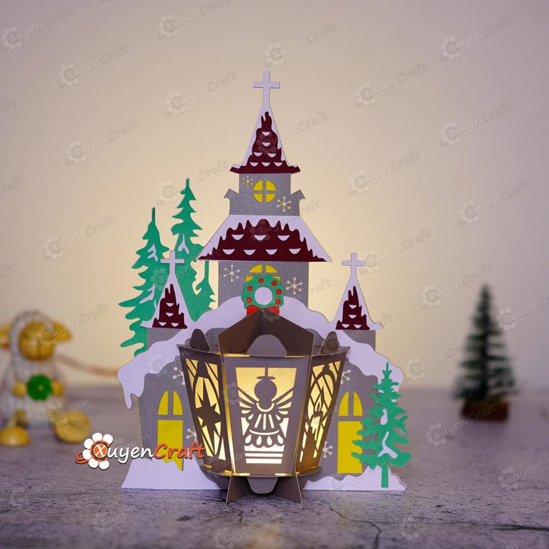 Christmas Lantern SVG, Church, Candy, Snowman House Templates (PDF, SVG ...
