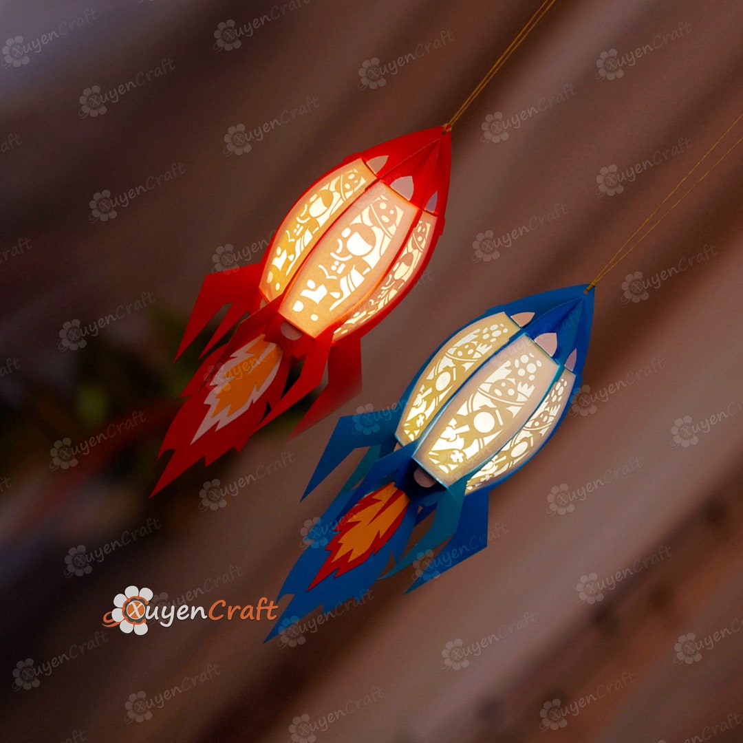 Set 2 Rocket Lantern PDF, SVG, Studio Templates - DIY Spaceship Paper ...