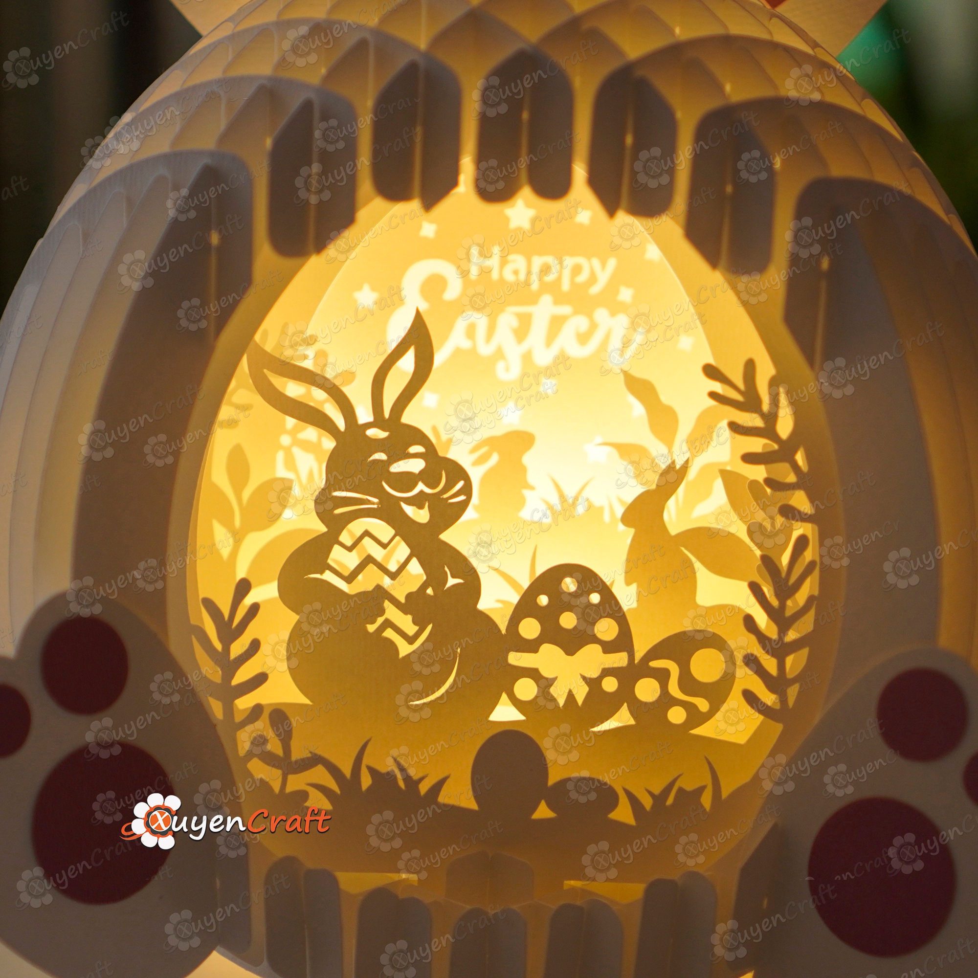 PDF, SVG, Studio Template Rabbit Holding Egg in Easter Bunny Eggs Pop ...