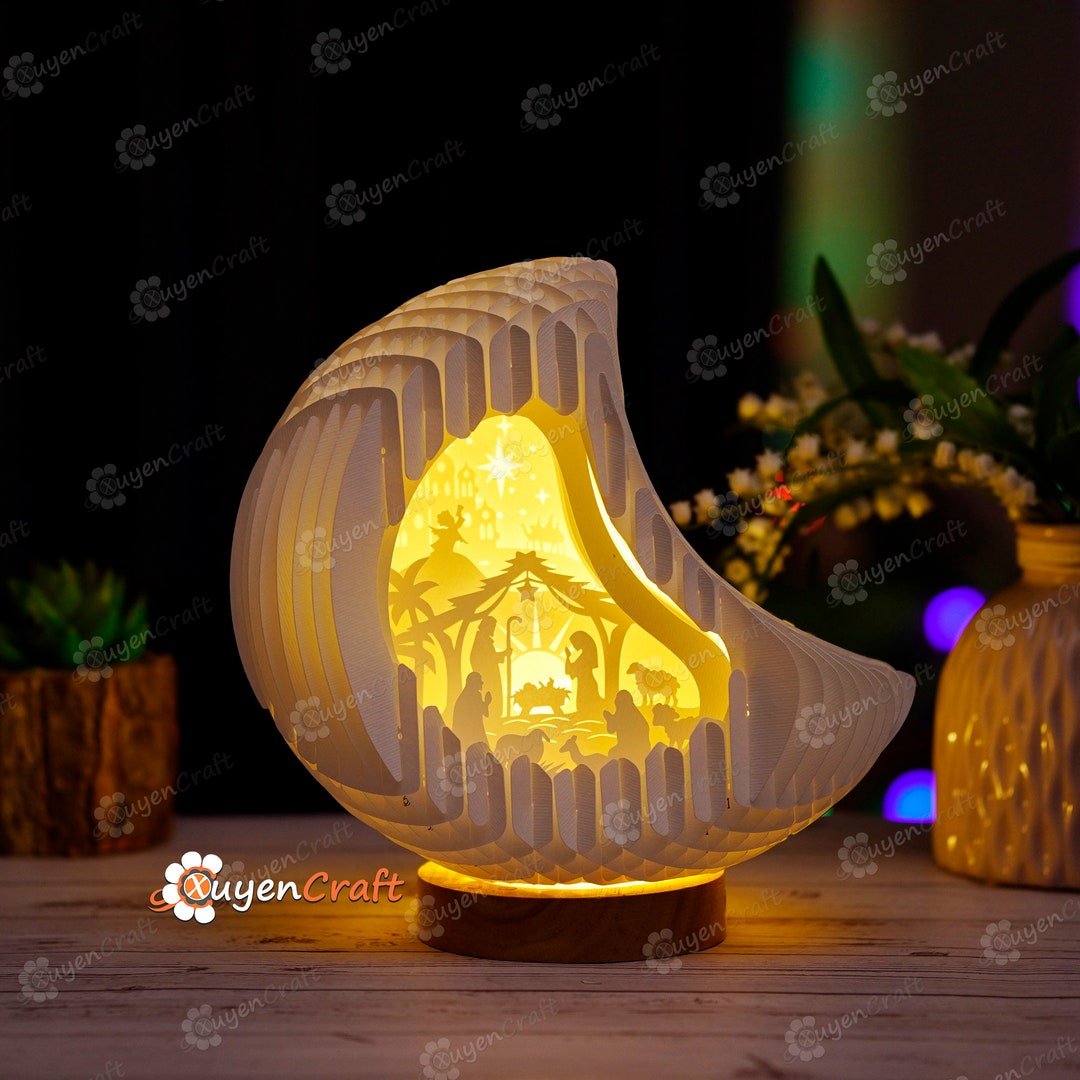 Nativity Scene Moon Pop up SVG Template, Christmas 3D Papercut Lantern ...