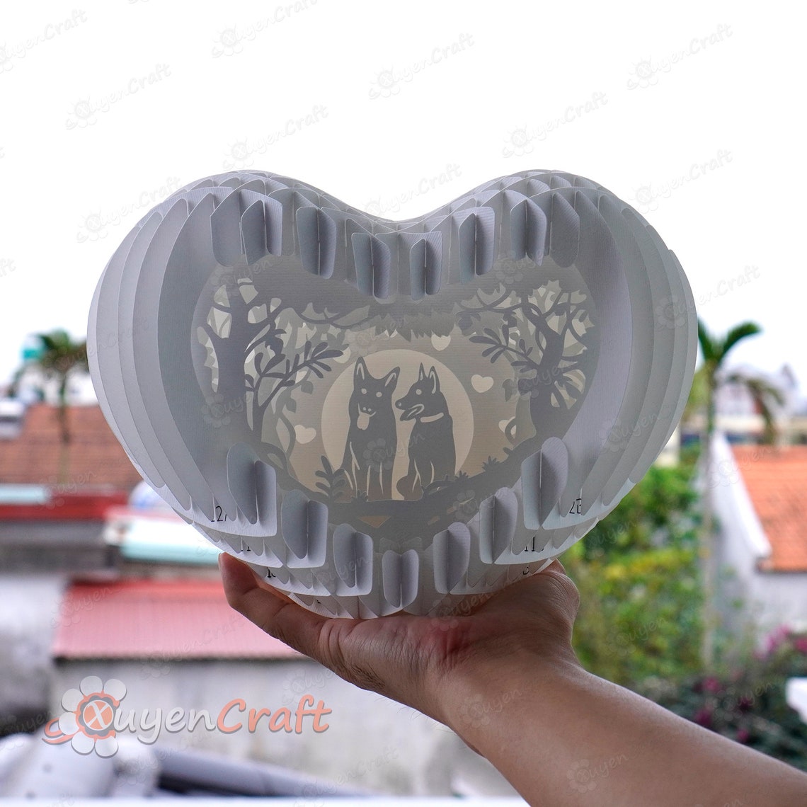 Alsatian Dog Heart Pop-up Card Lighting Shadow SVG Template - Etsy