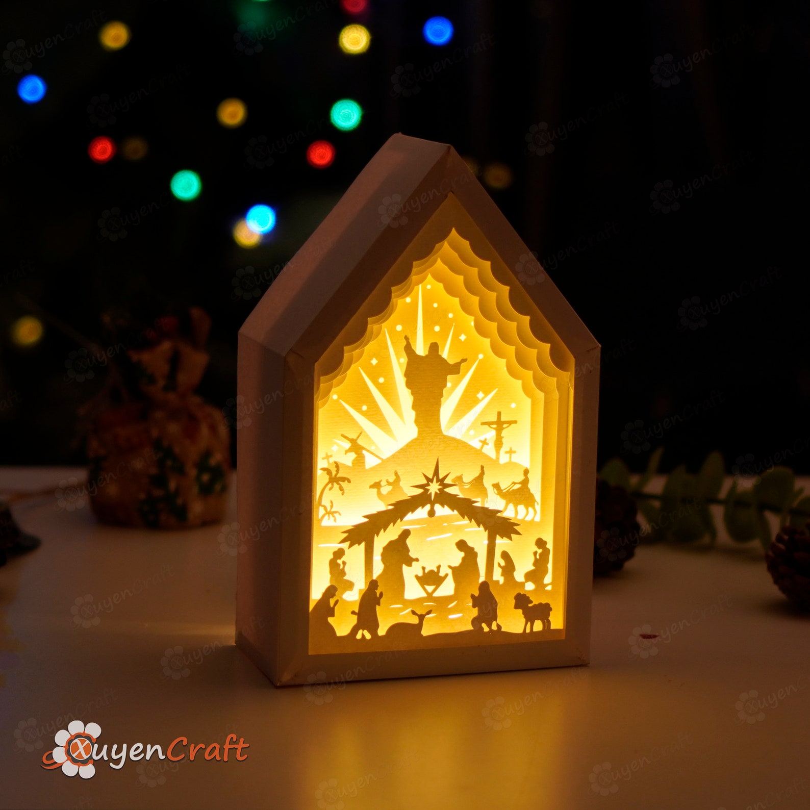 Nativity Scene V2 in Christmas House Paper Lantern SVG - Etsy
