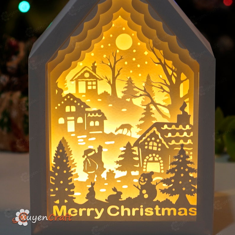Merry Christmas Shadow Box Lightbox Christmas Village 3D - Etsy