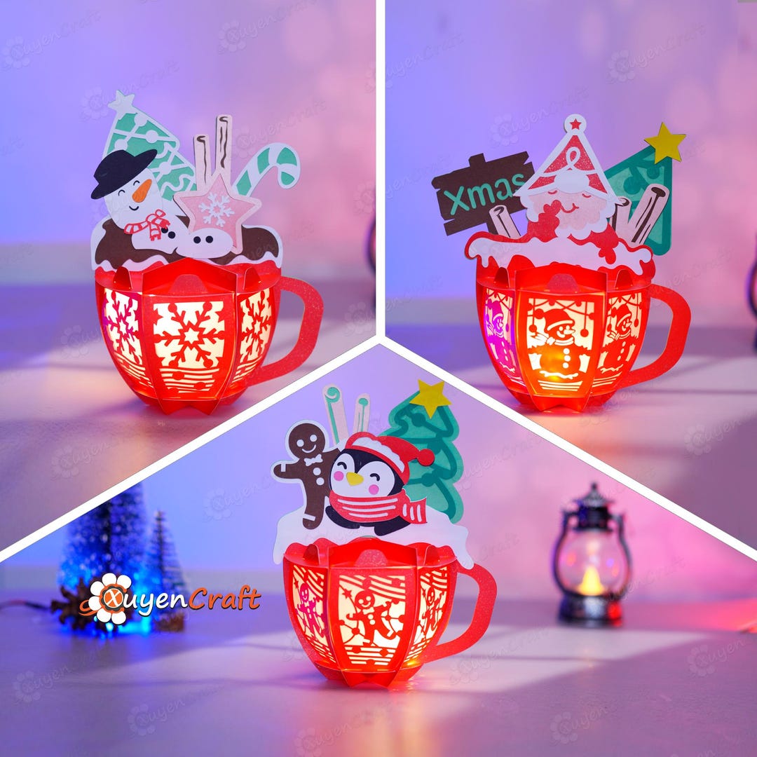 Pack 3 Christmas Hot Cocoa Lantern PDF, SVG, Studio Templates DIY ...