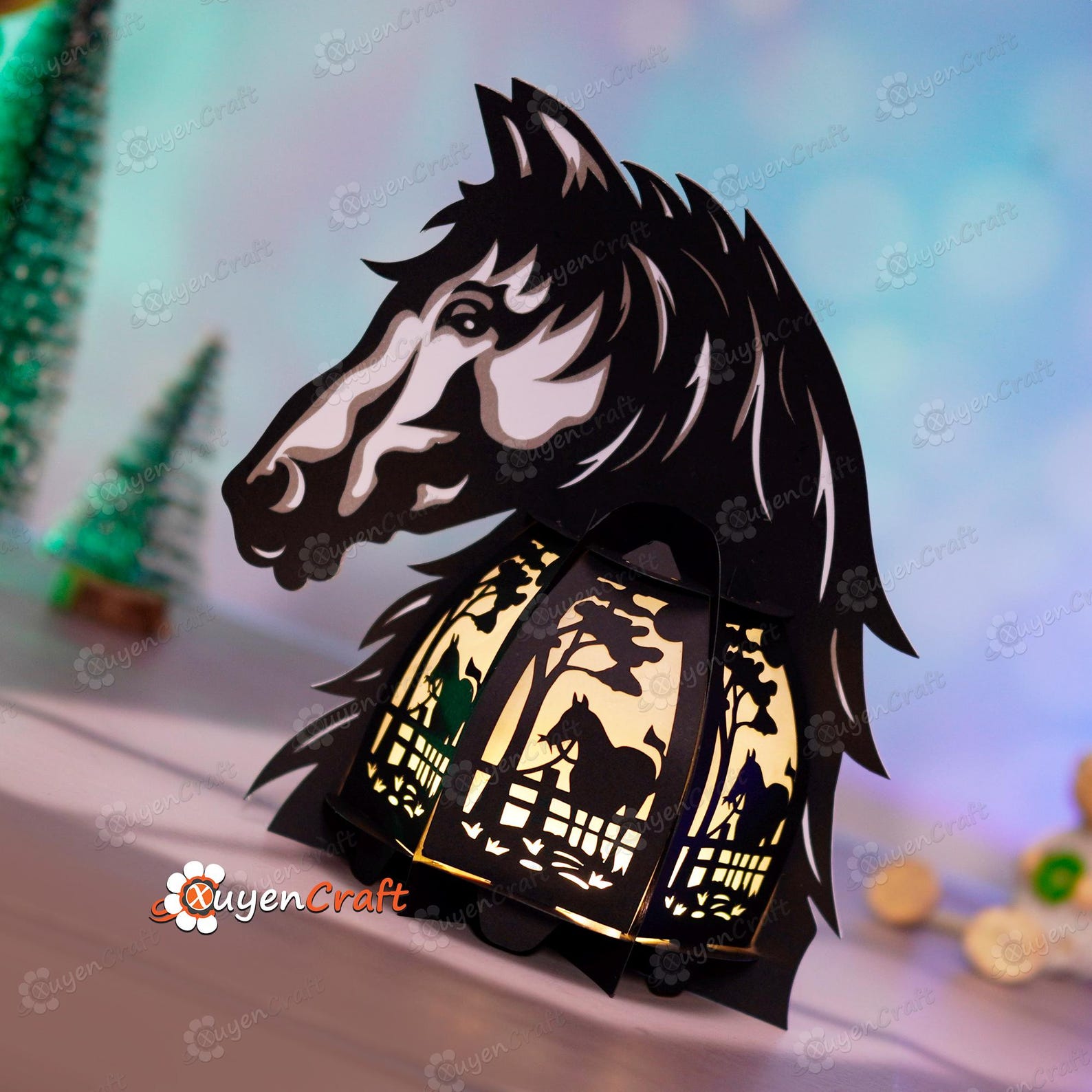 Pack 3 Wolf Lantern, Deer Lantern, Horse Lantern PDF, SVG, Studio ...