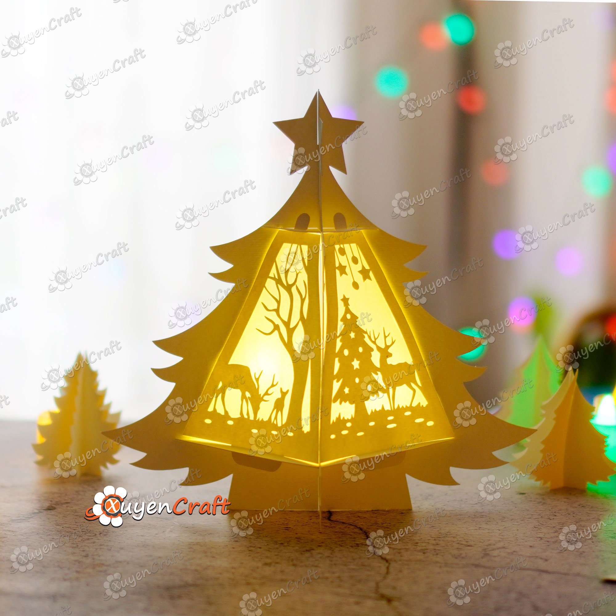 Pack 3 Christmas Tree Lantern SVG for Cricut Projects - Paper Cut ...