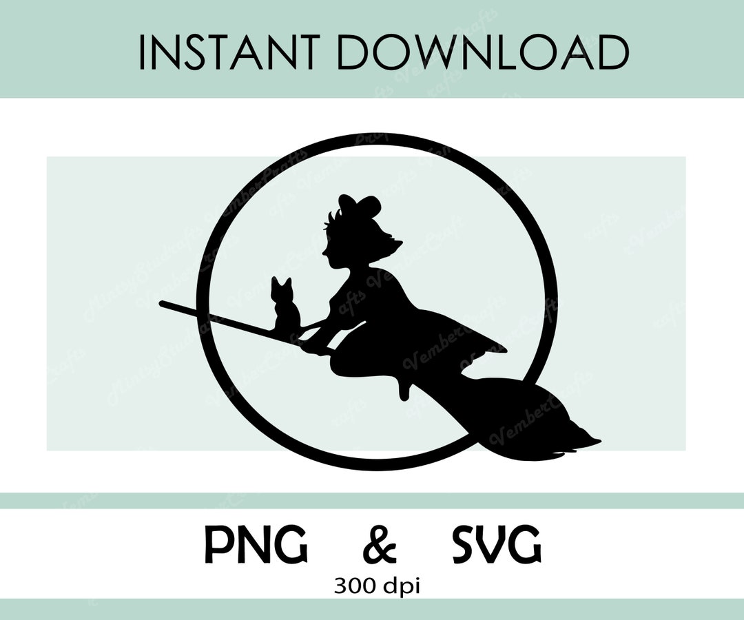 KIKI Witch Cartoon - PNG SVG, Sticker, Printable, Black Cat and Witch ...