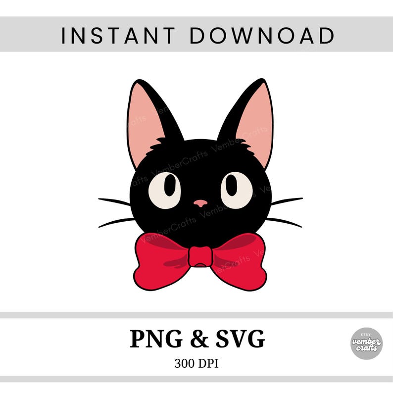 Jiji Kiki's Delivery Service - PNG SVG, Black Cat With Red Bow Digital ...