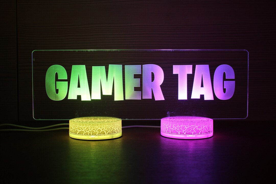 Custom Gamertag Dual Base Personalized Night Light, Gamer Tag Name Sign ...