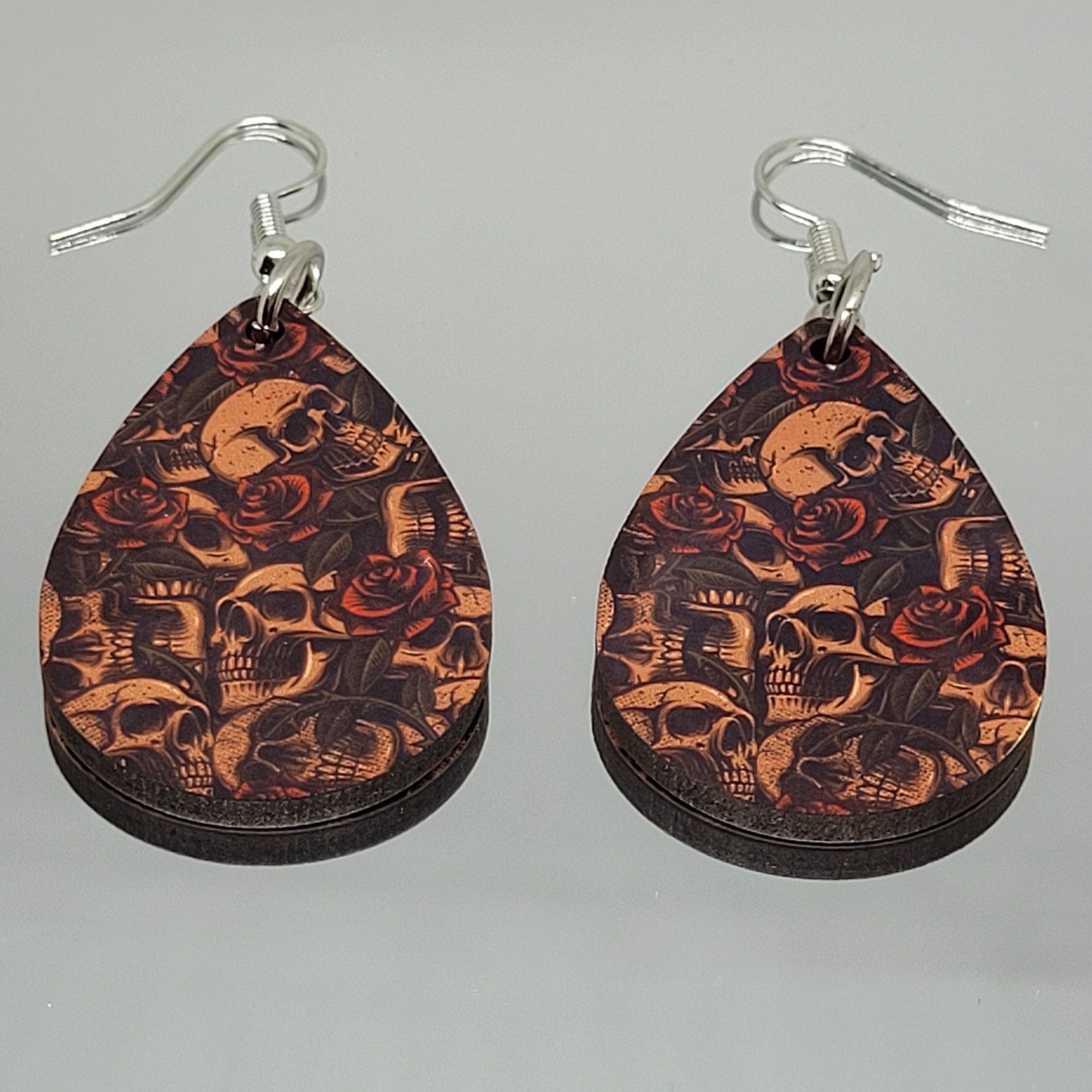 Skull and Rose Teardrop Double-sided Earrings, Halloween or Gothic ...
