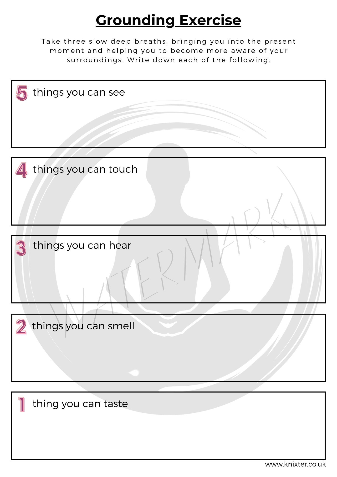 Grounding Exercise Worksheet - Etsy