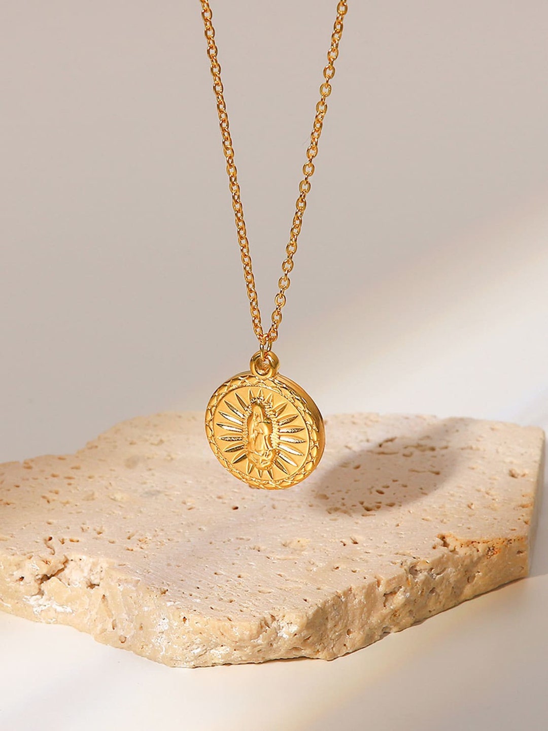 Virgin Mary Gold Coin Necklace Virgin Mary Jewelry Coin - Etsy