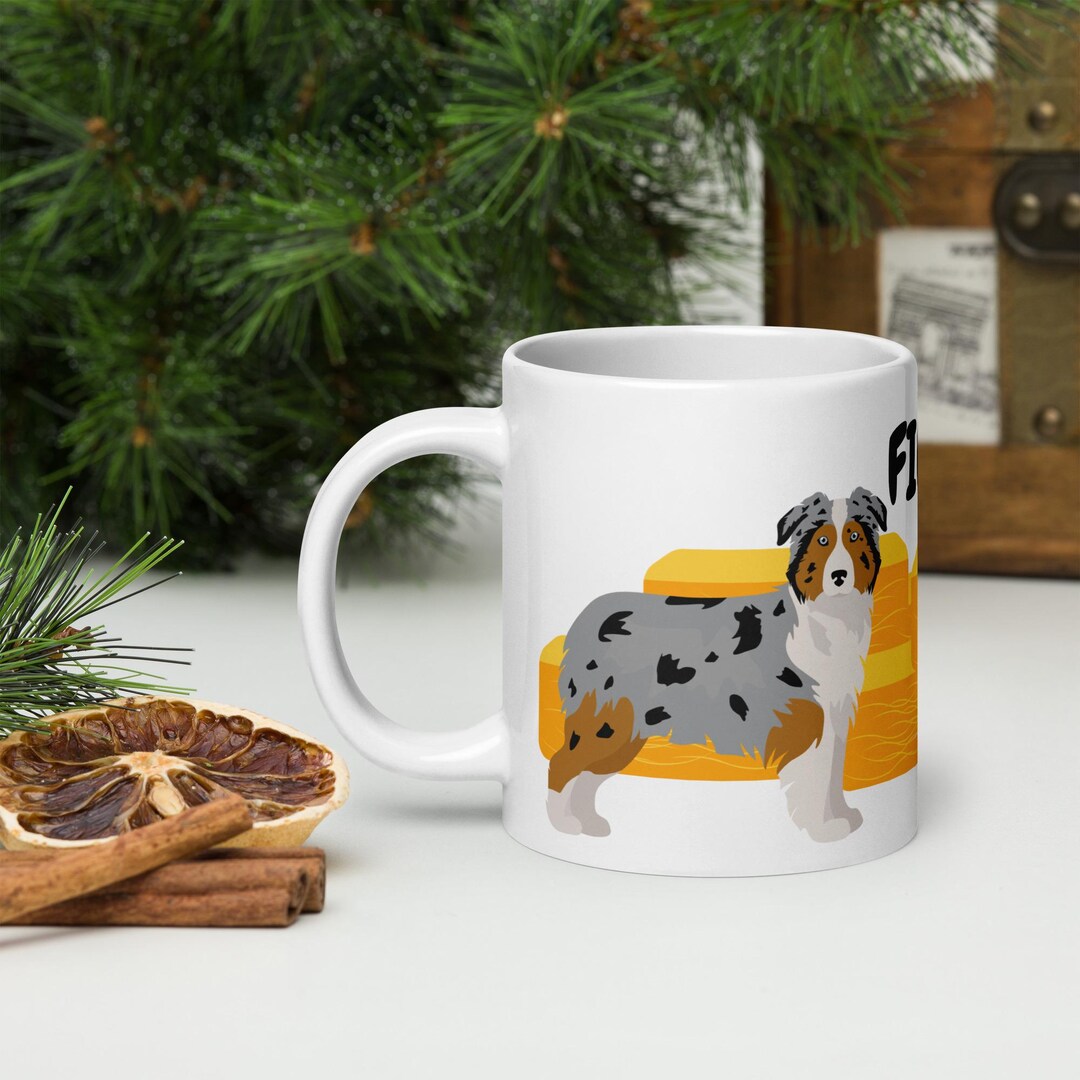 Australian Shepherd Aussie Barn Hunt Find That Rat Glossy White Ceramic ...