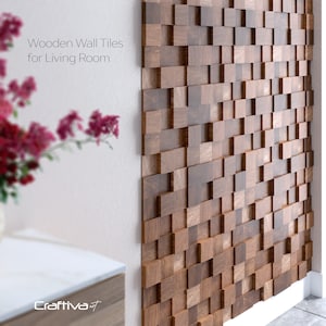 Handcrafted 3D Wooden Cube Mosaic Tile Panels - Rustic Home Decor Wall ...