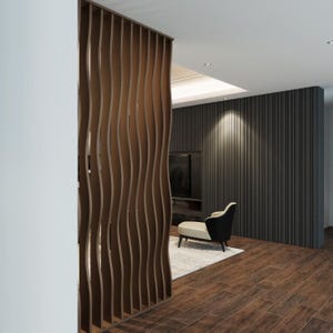 Wavy MDF Slat Room Divider: Modern Partition Wall, Custom Wood Screen ...
