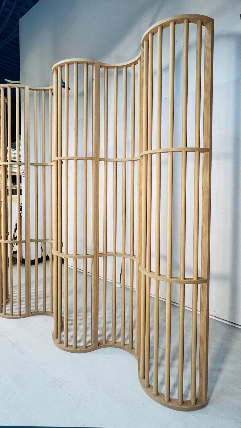 Solid Red Oak Curved Room Divider: Modern Slat Screen - Etsy