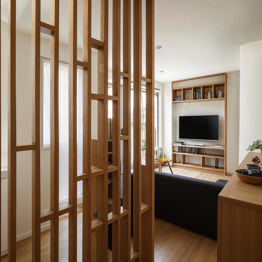 Solid Red Oak Wood Slat Room Divider | Modern Open Space Partition ...