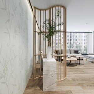Bamboo Curved Room Divider: Modern Slat Screen - Etsy