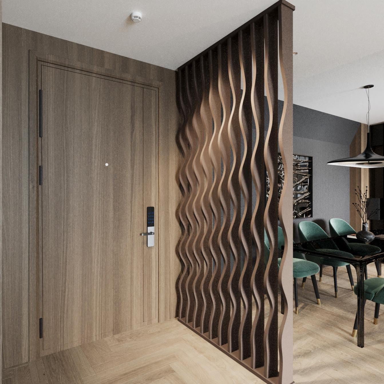 Wavy MDF Slat Room Divider: Modern Partition Wall, Custom Wood Screen ...