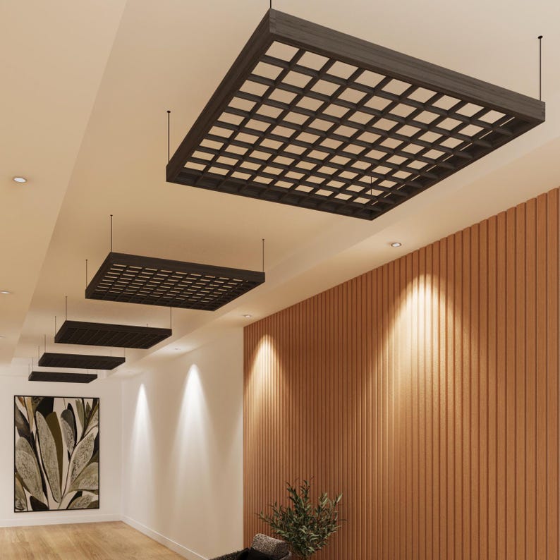 Solid Oak Wood Ceiling Panels – Modern Grid Design, 7 Color Options ...