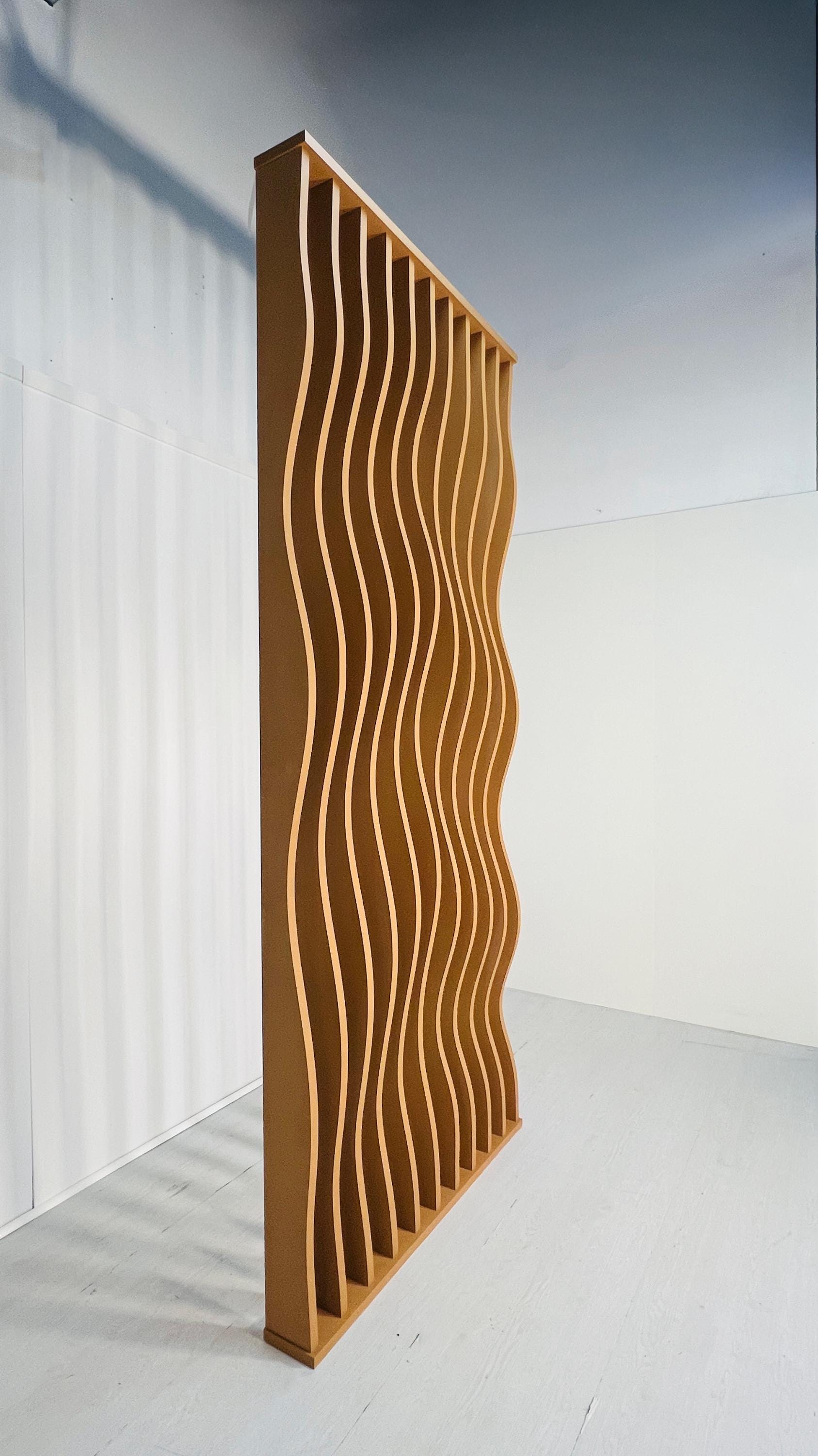 Wavy MDF Slat Room Divider: Modern Partition Wall, Custom Wood Screen ...