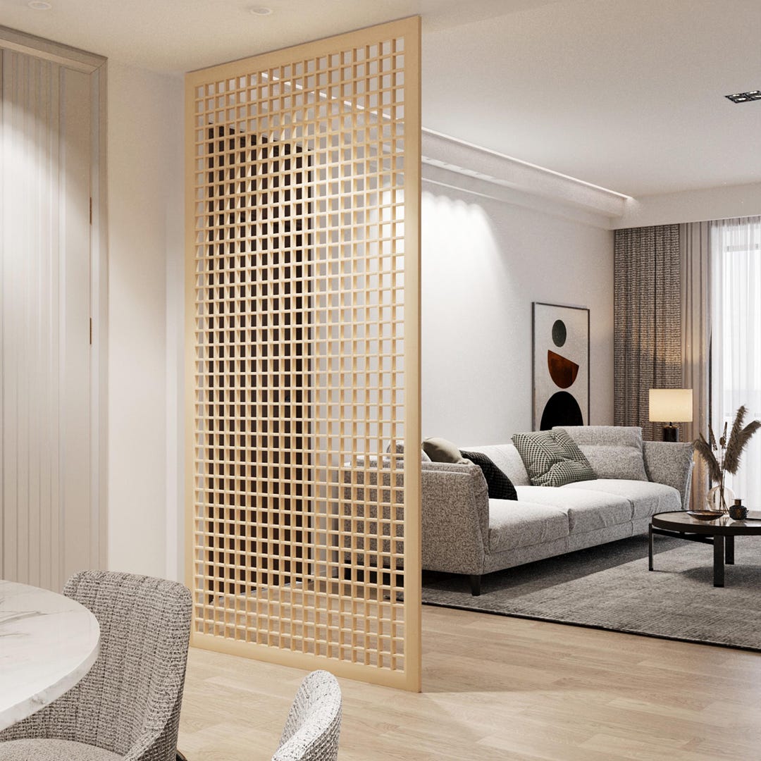 Modern Wooden Grid Room Divider – Custom Solid Red Oak Partition - Etsy