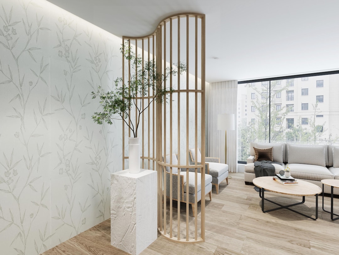 Solid Red Oak Curved Room Divider: Modern Slat Screen - Etsy