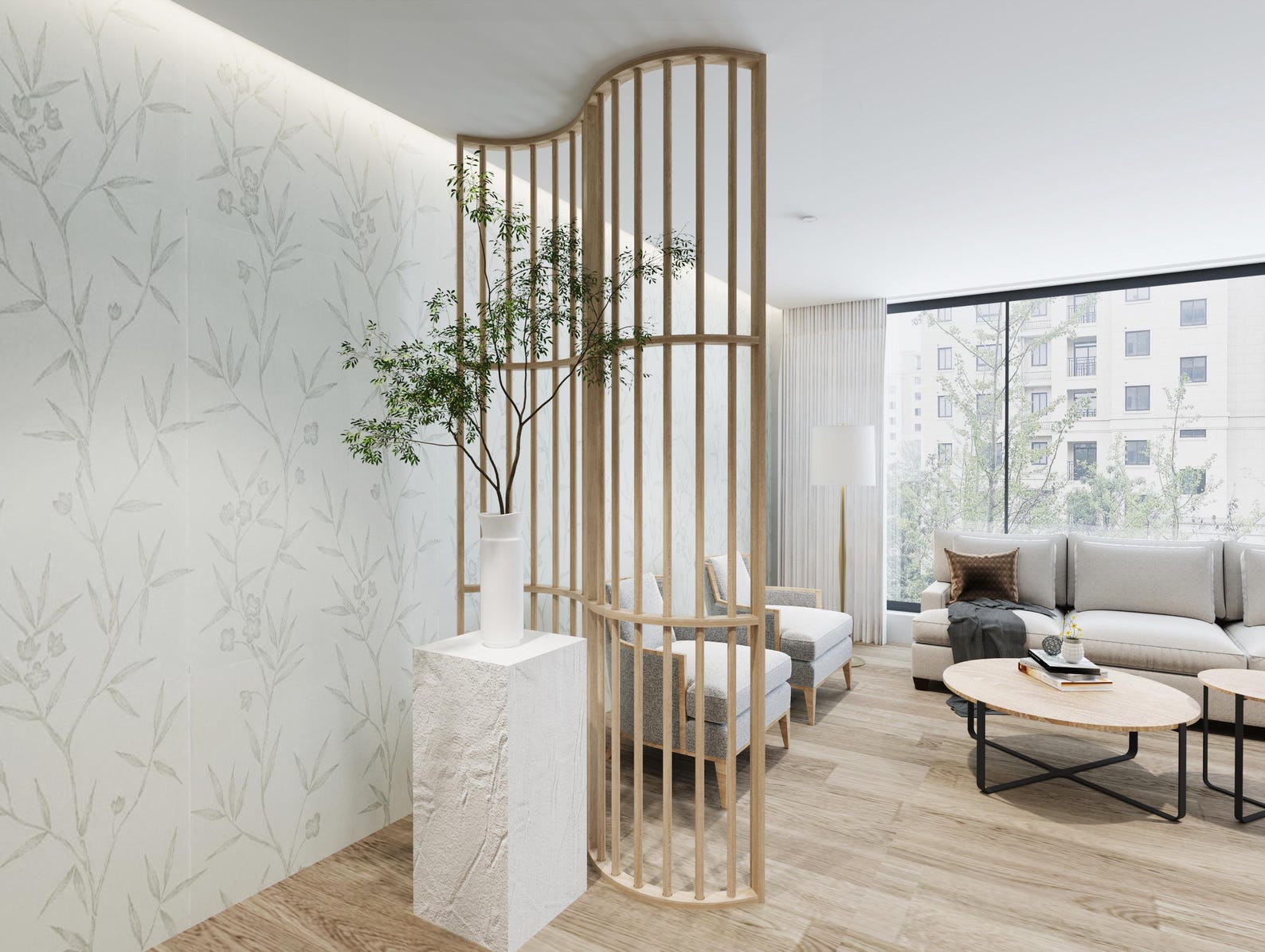 Bamboo Curved Room Divider: Modern Slat Screen - Etsy