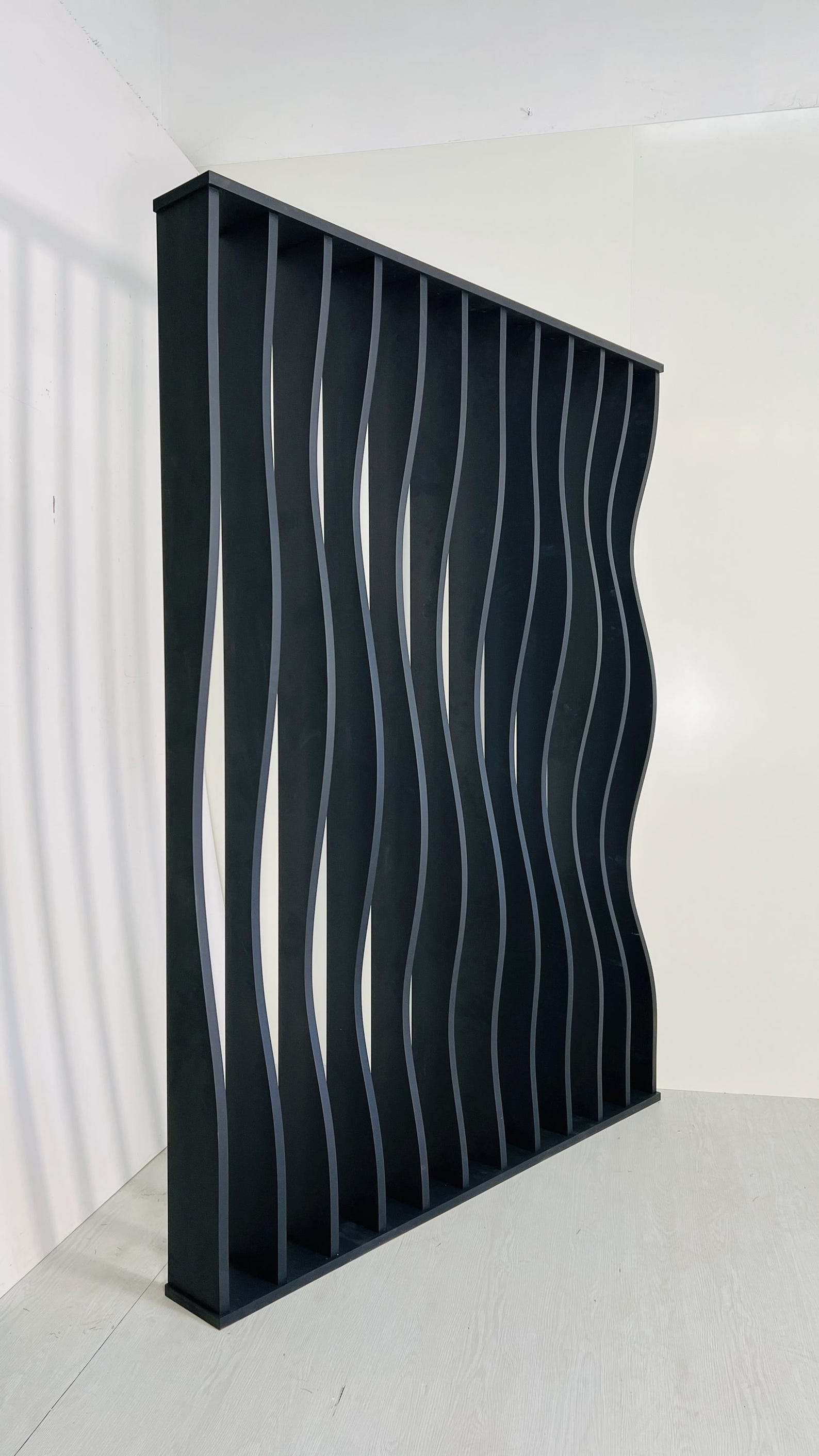 Wavy MDF Slat Room Divider: Modern Partition Wall, Custom Wood Screen ...
