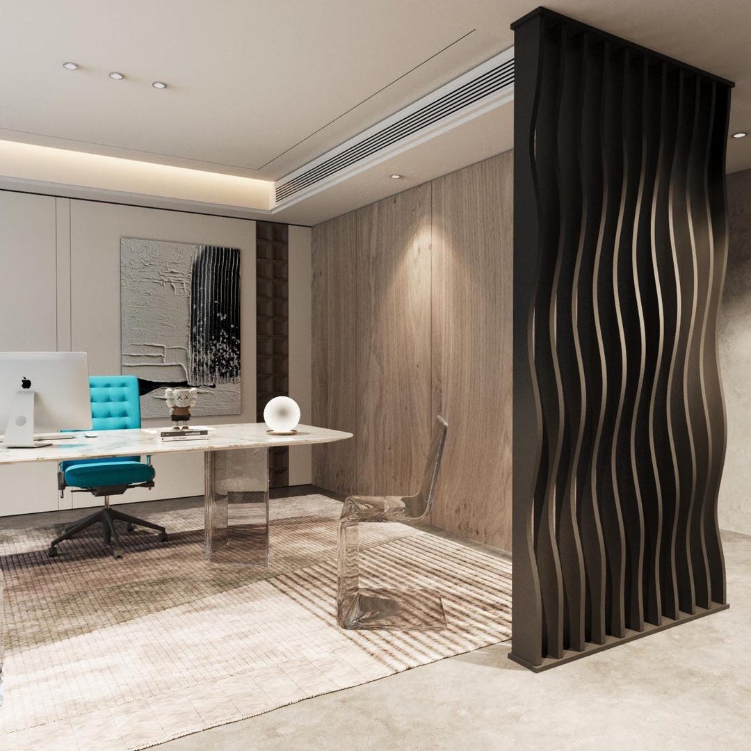 Wavy MDF Slat Room Divider: Modern Partition Wall, Custom Wood Screen ...