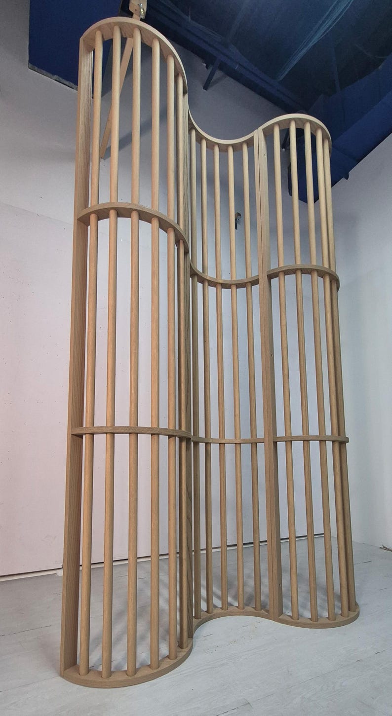 Solid Red Oak Curved Room Divider: Modern Slat Screen - Etsy