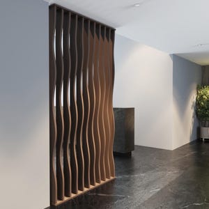 Wavy MDF Slat Room Divider: Modern Partition Wall, Custom Wood Screen ...
