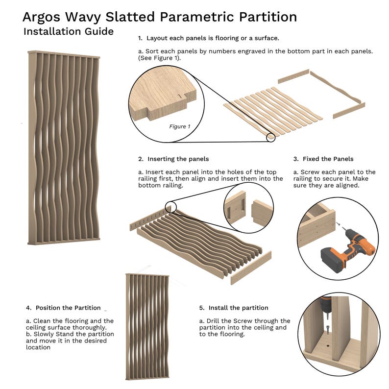 Wavy MDF Slat Room Divider: Modern Partition Wall, Custom Wood Screen ...