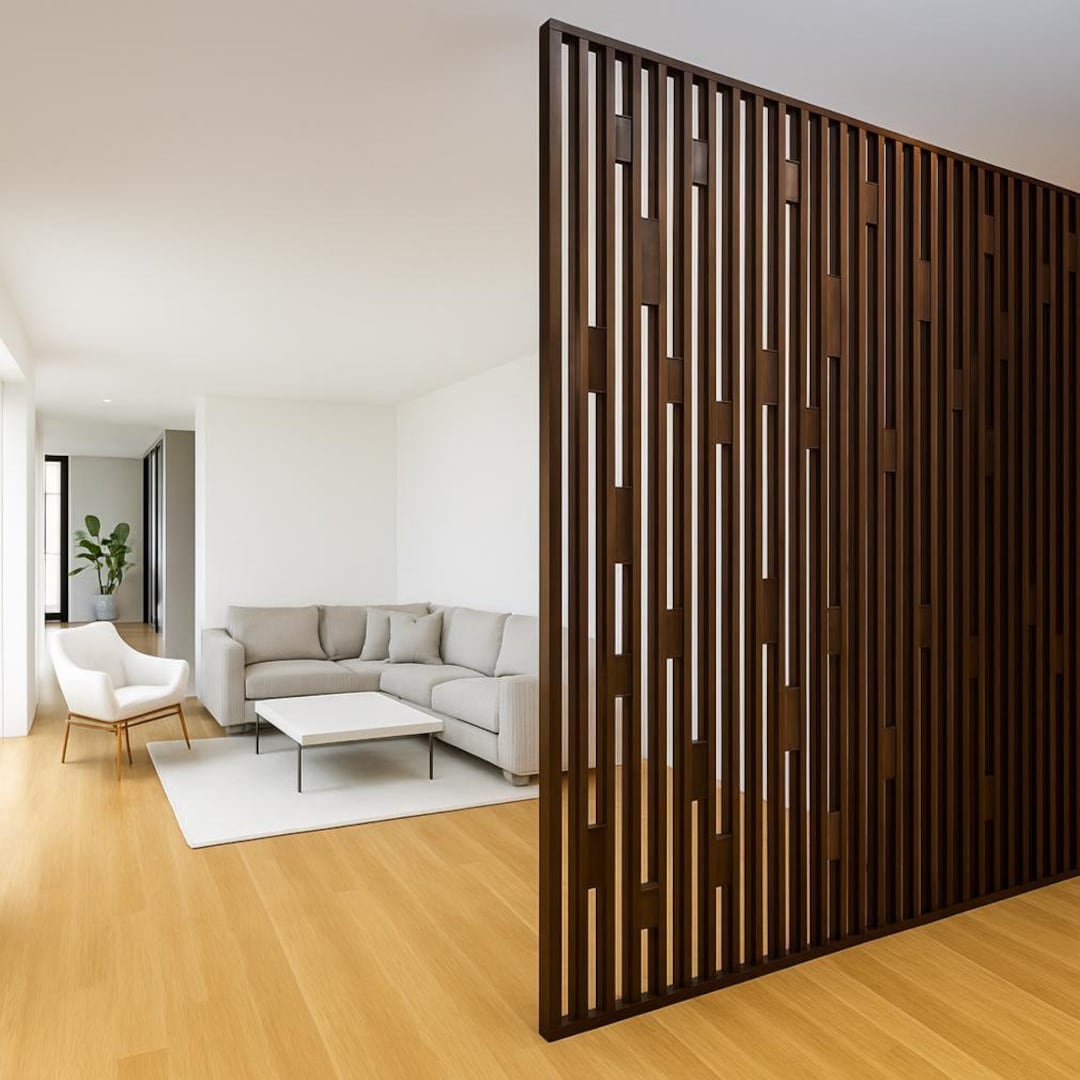 Wooden Slat Room Divider, Modern Wood Partition, Custom Privacy Screen ...