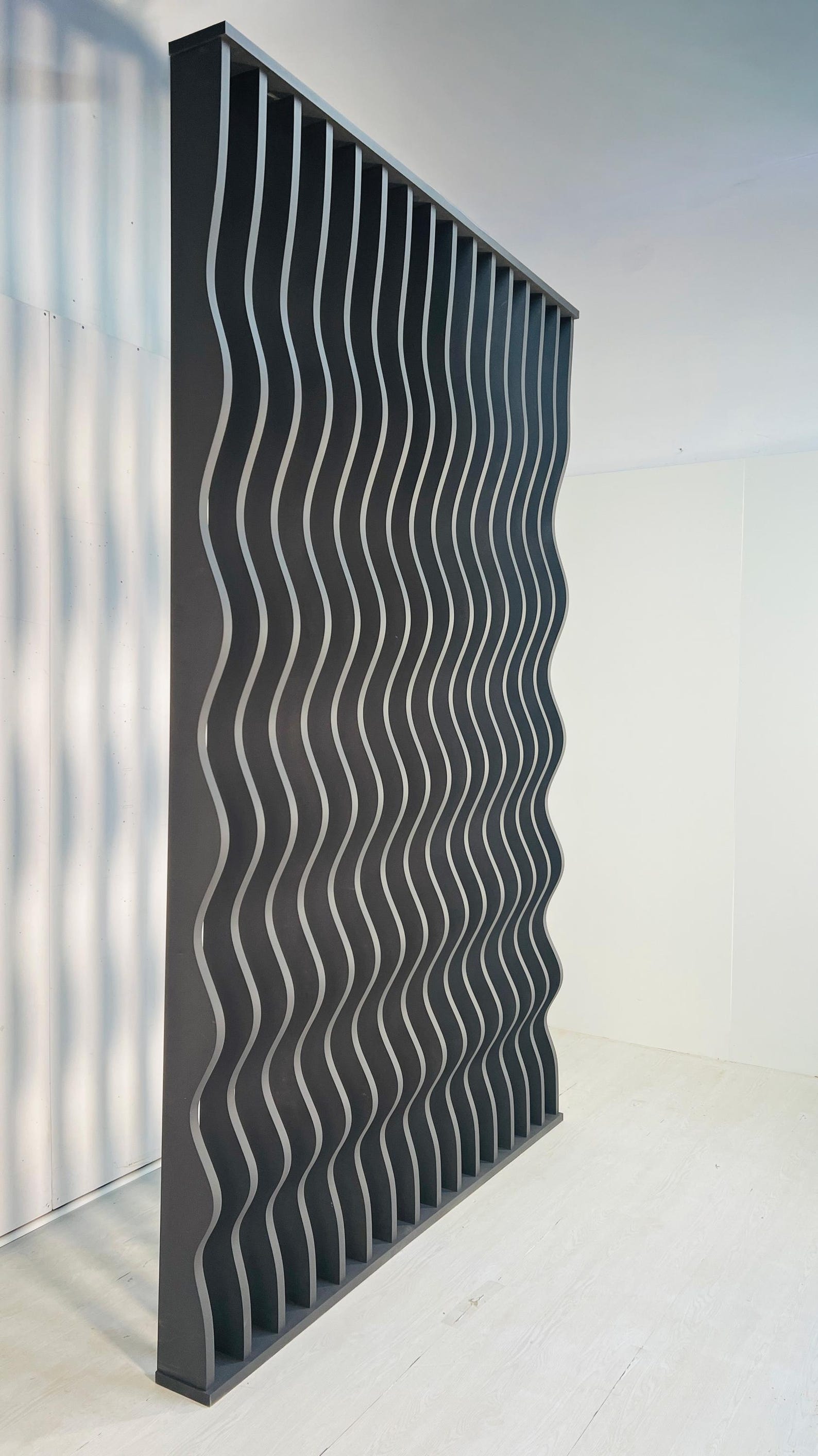 Wavy MDF Slat Room Divider: Modern Partition Wall, Custom Wood Screen ...