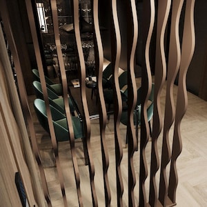 Wavy MDF Slat Room Divider: Modern Partition Wall, Custom Wood Screen ...