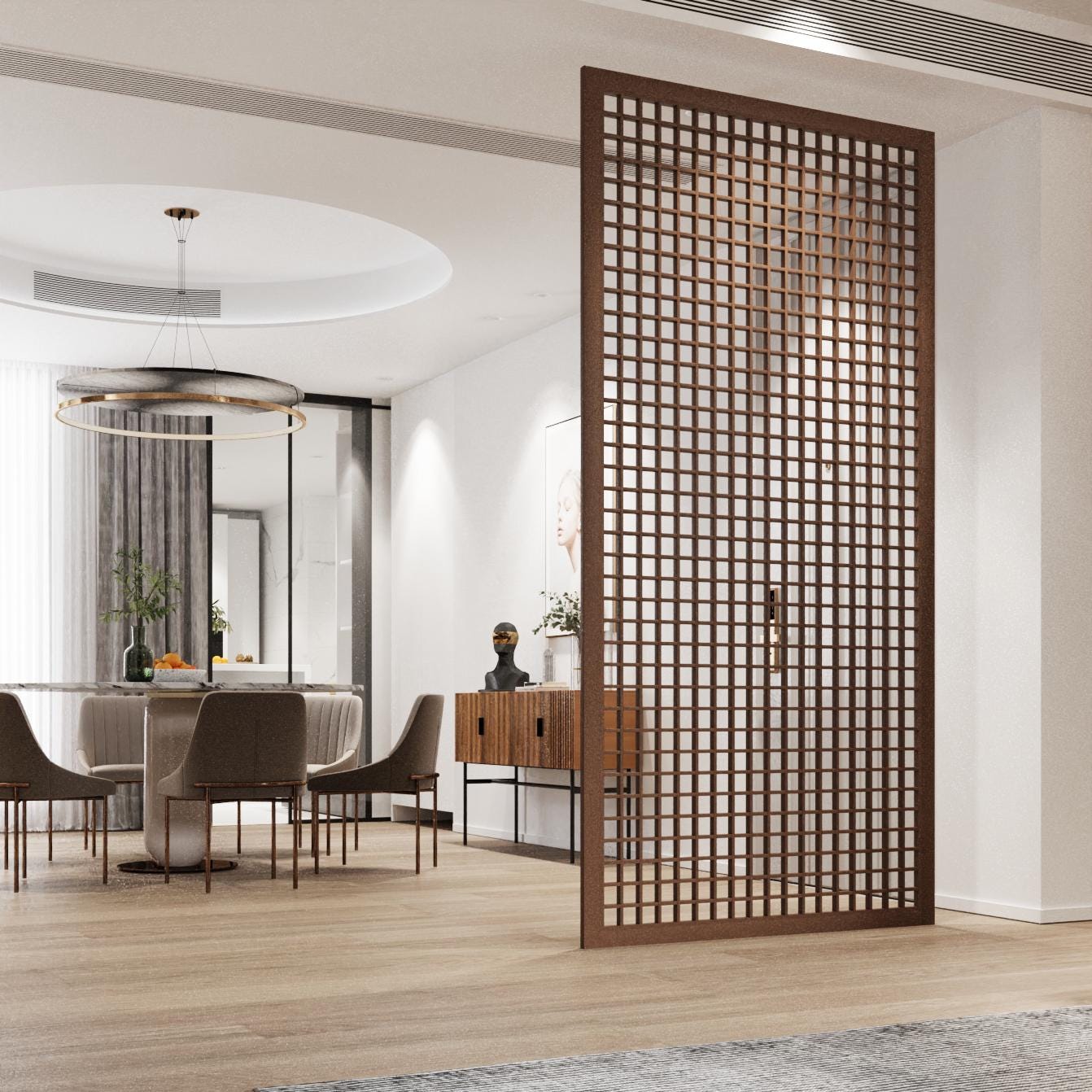 Modern Wooden Grid Room Divider – Custom Solid Red Oak Partition - Etsy